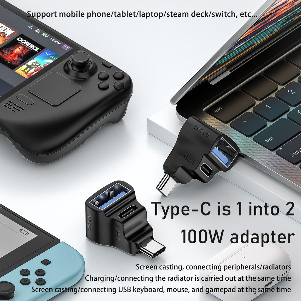 NÖRDIC USB-C Adapter 1 to 2 USB-C 3.1 + USB-A 10Gbps 4K60Hz 100W PD ...