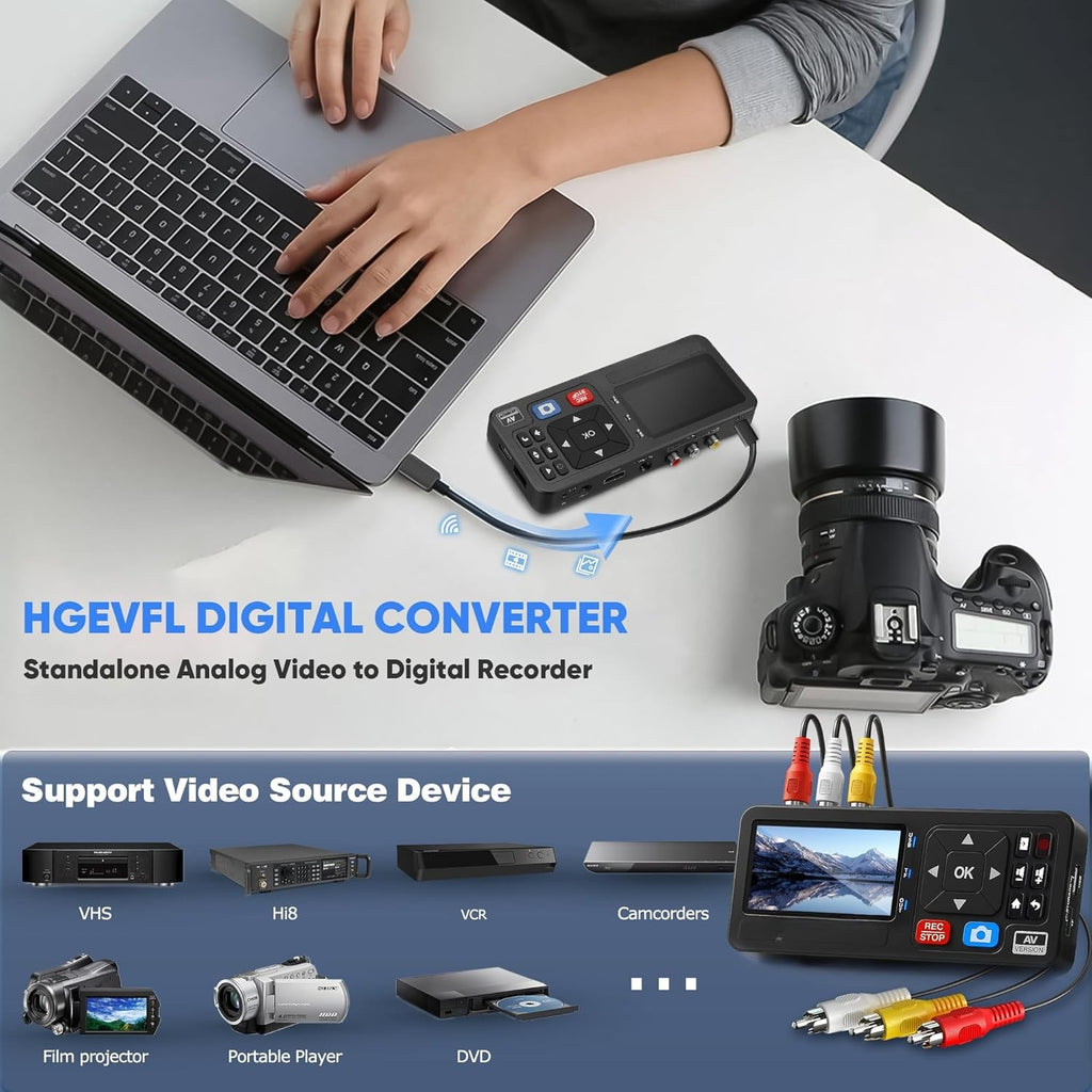Digital recorder for recording from VHS tapes, VCR, DVR, DVD, Hi8, DV ...